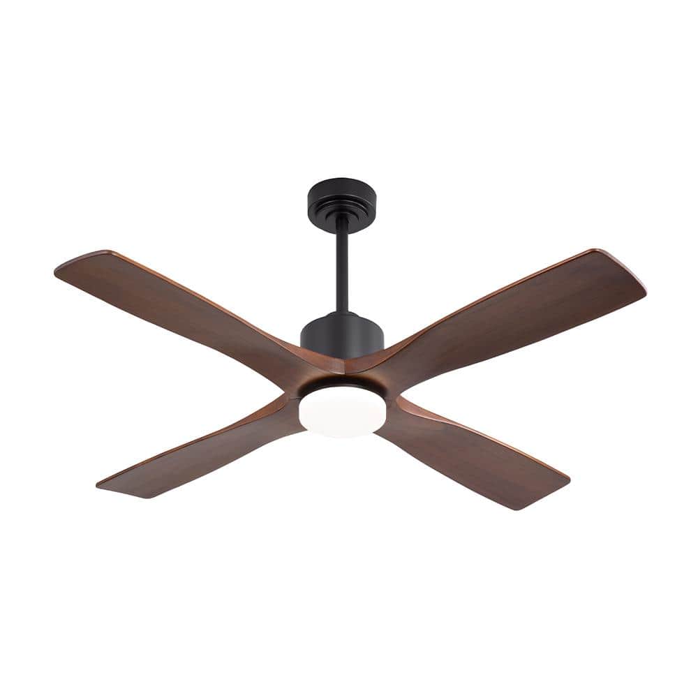 MLiAN 54 in. Solid Wood Indoor Black and Walnut Ceiling Fan with Light ...
