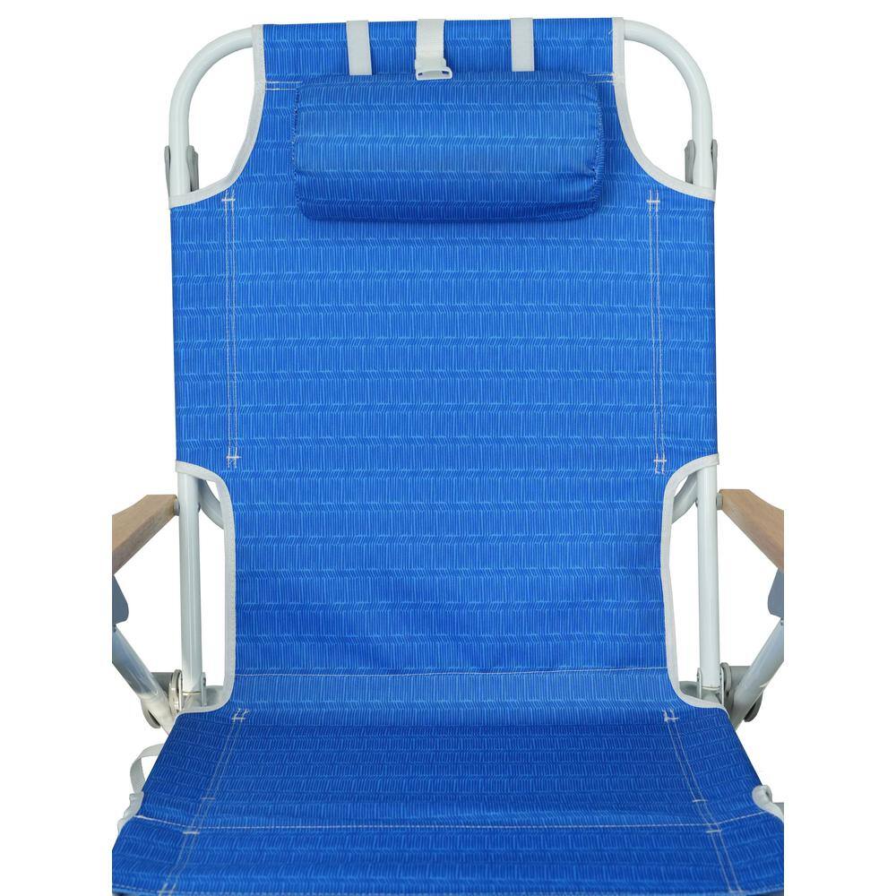 13 in. H 2-Pieces Blue Aluminium Folding 5-Position Backpack Beach ...