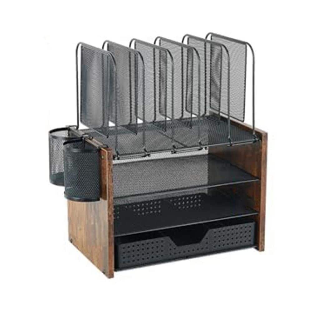 Aoibox 4-Tier Mesh Wood Desktop Organizer Shelf Vertical File Holder ...
