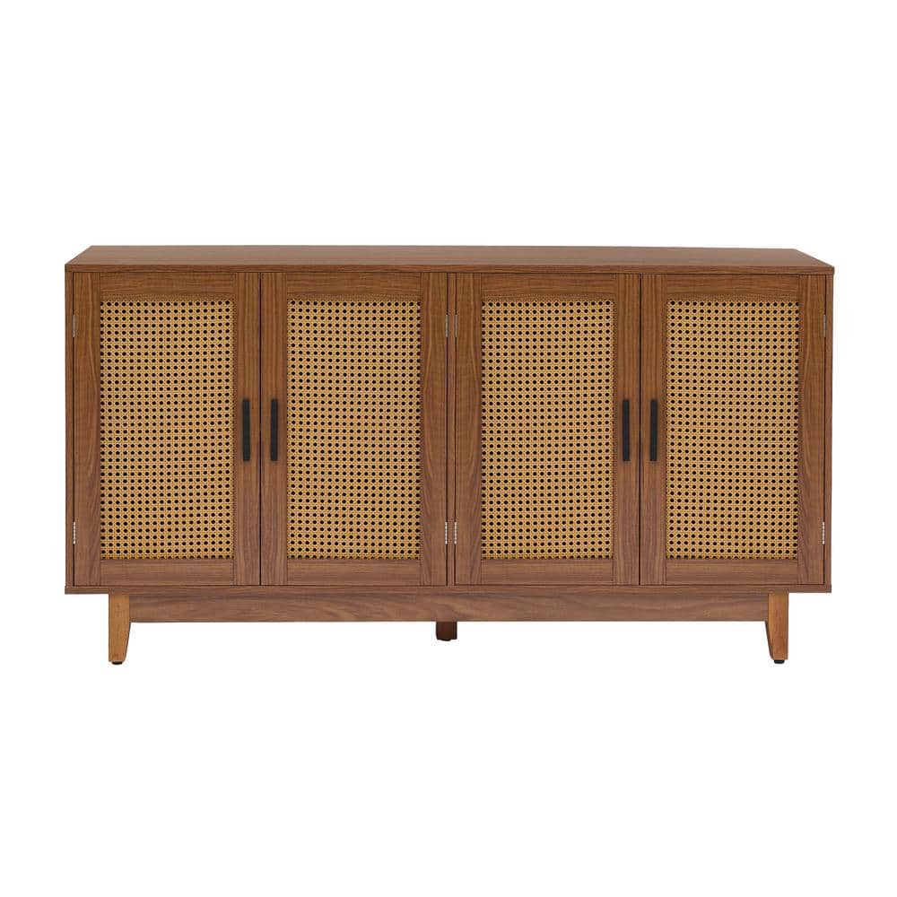 Uixe Walnut 30 in. H 4 Rattan Doors Accent Storage Cabinet FOP-CB0007 ...