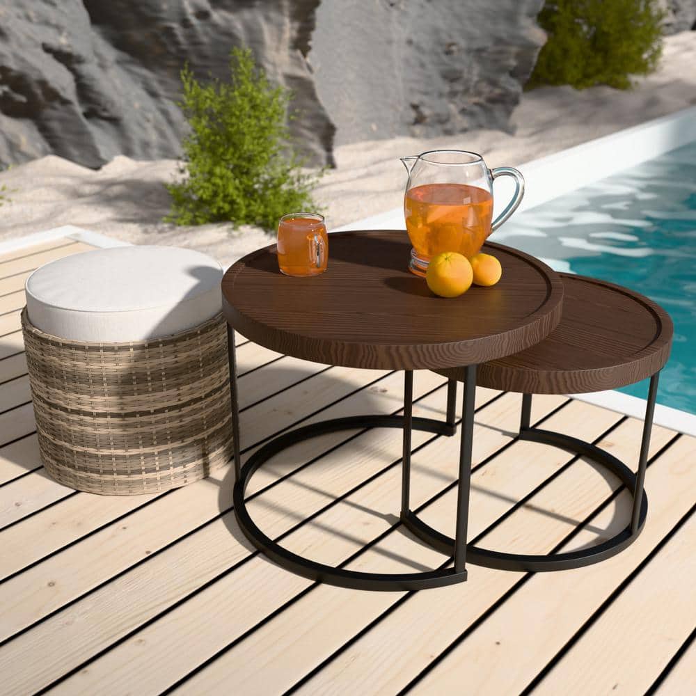 COOS BAY 3-Piece Light Brown 22.8 in. Round Wood Top Coffee Table with ...
