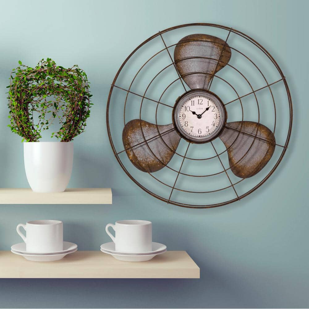 La Crosse Technology 16.5 in. Vintage Metal Fan Quartz Wall Clock 404 ...