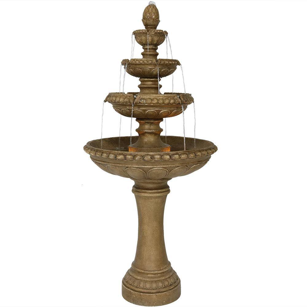Sunnydaze 65 in. 4-Tier Eggshell Outdoor Water Fountain with LED Lights ...