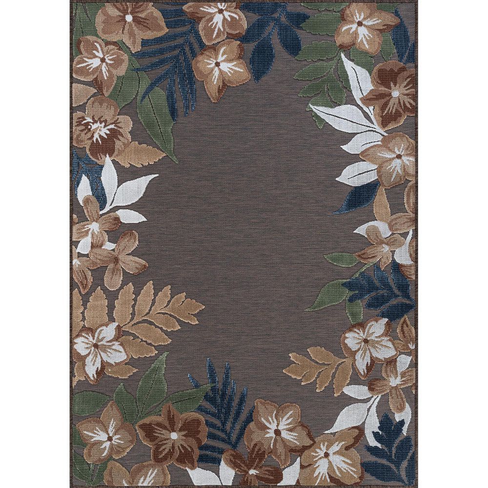 Beverly Rug Eden 9 ft. x 12 ft. Brown Washable Border Floral Indoor ...