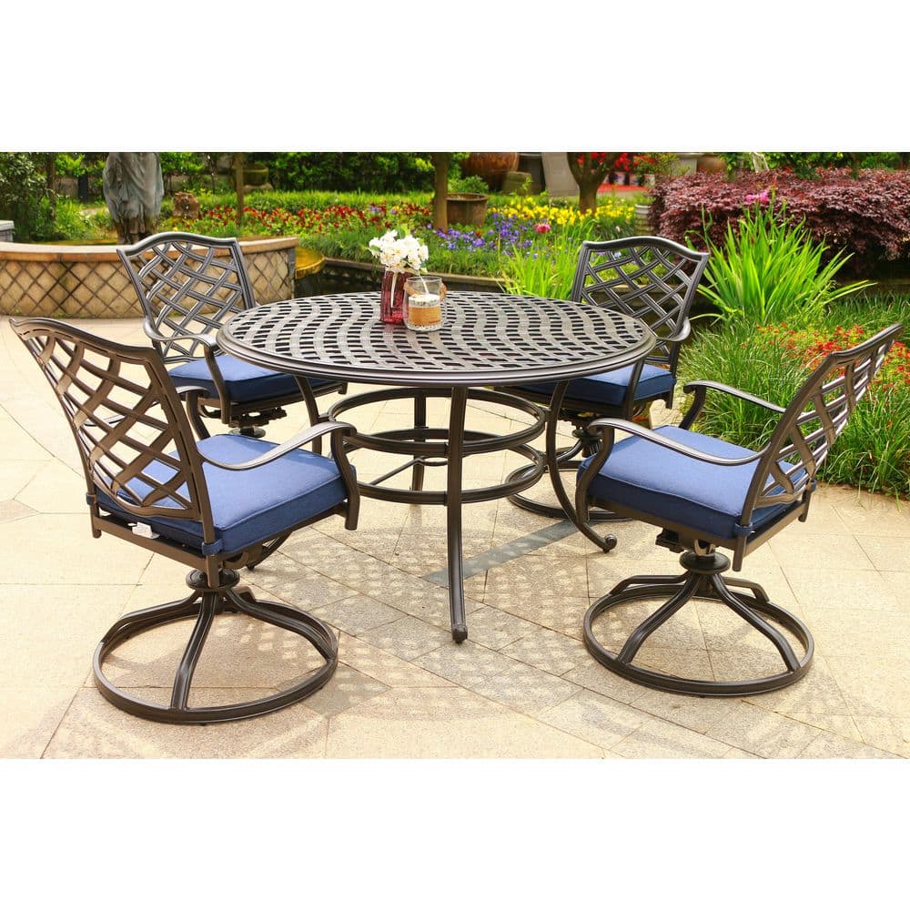 Mondawe Jace 5-Piece Aluminum Patio Outdoor Dining Set with Blue ...