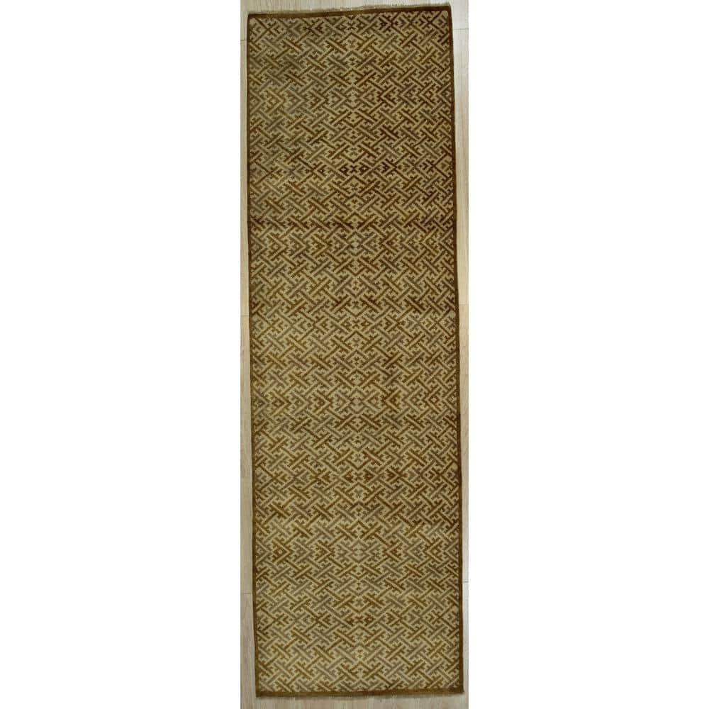 EORC Gold 3 ft. x 8 ft. Handmade Wool Transitional Ningxia Area Rug ...