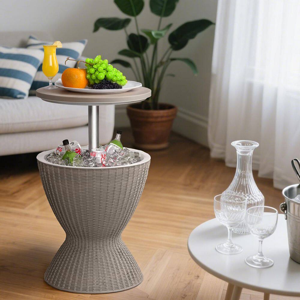 33 qt. Lift Top Lid 3-in-1 Rattan Style Patio Cooler Table with ...
