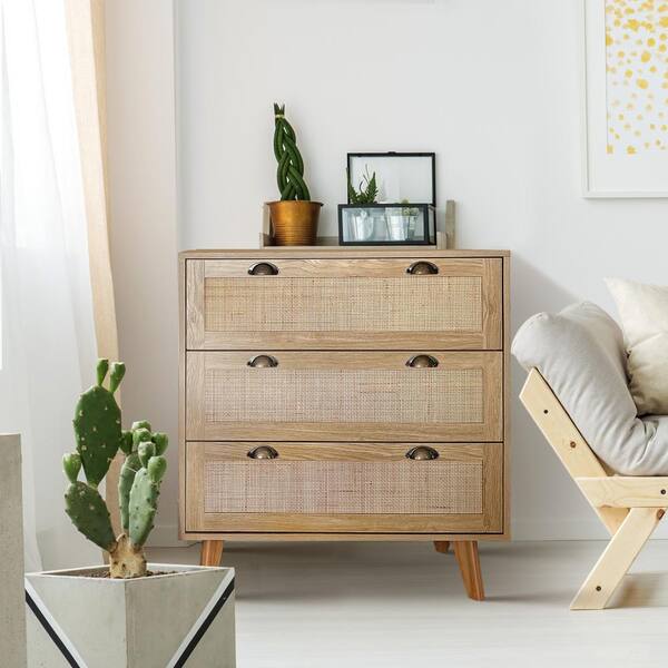 PHI VILLA 35 in.Oak Yellow Buffet Sideboard With Particle Board and ...