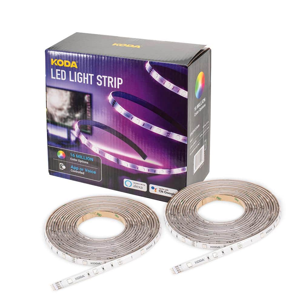 KODA 32.8 ft. Smart RGB Color Changing Dimmable LED Strip Light Kit ...