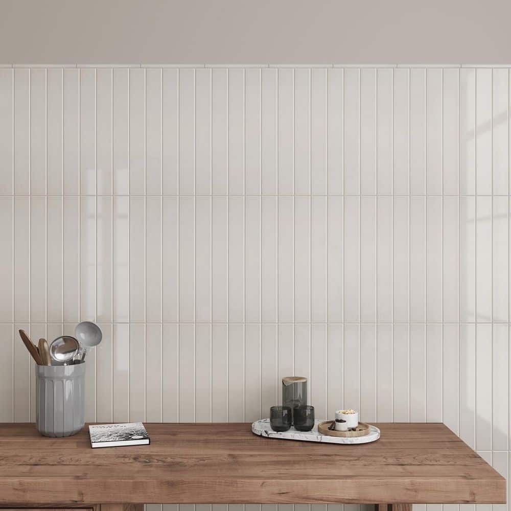 Apollo Tile Horizonte 0.5 in. x 8 in. Glossy Soft Dove Gray Ceramic ...