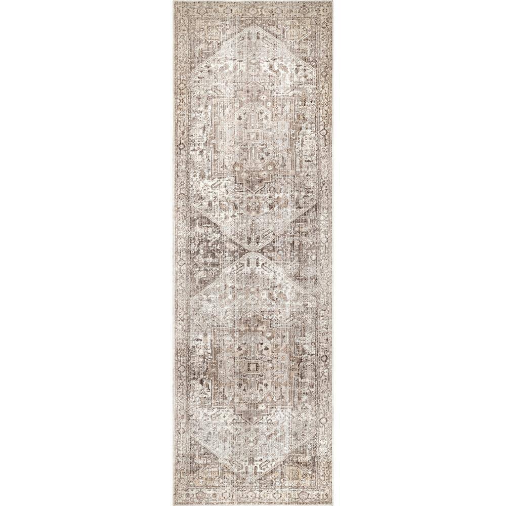 nuLOOM Ehtel Medallion Fringe Silver 3 ft. x 12 ft. Indoor Runner Rug ...