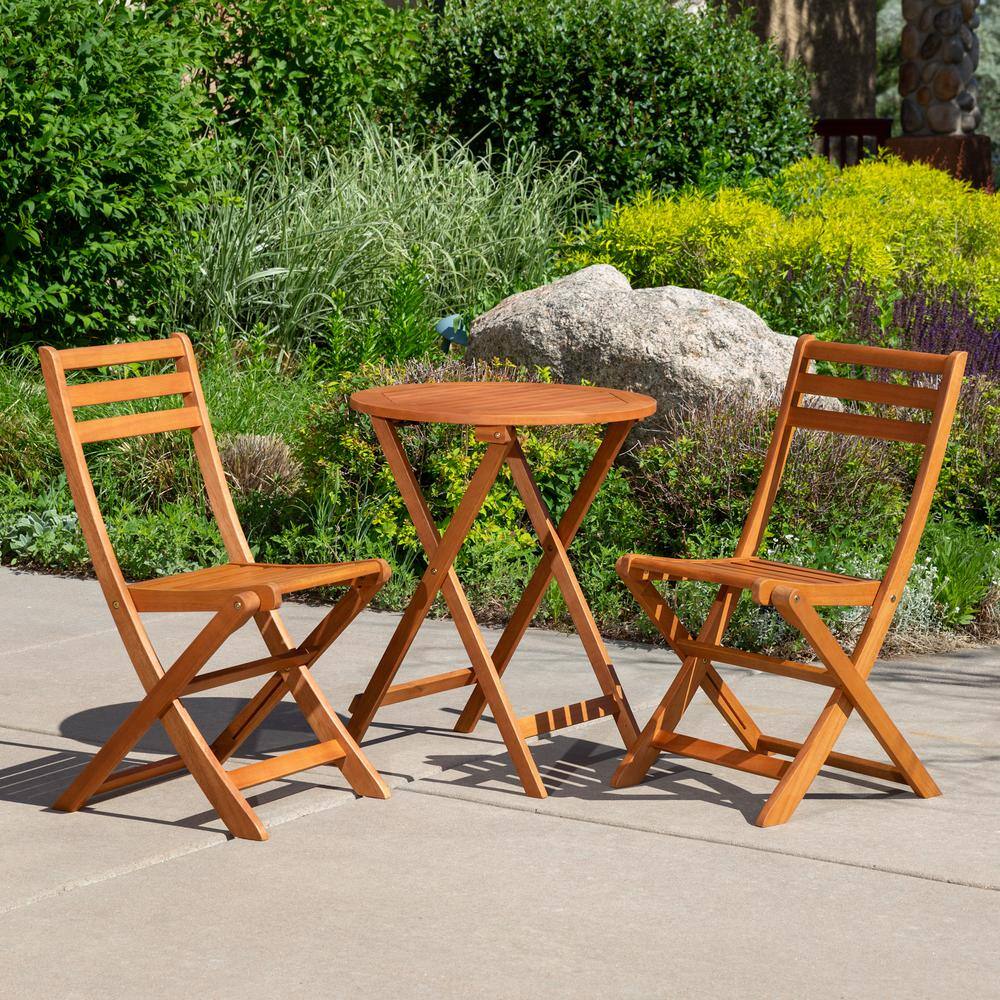 Eucalyptus 3-Piece Round Natural Oil Wood Outdoor Bistro Set XT ...