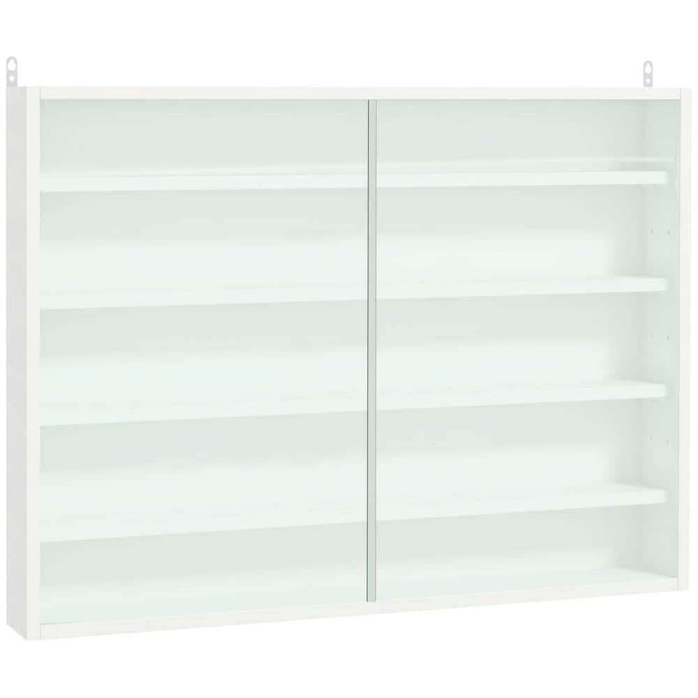 White 31.5 in. x 23.5 in. Glass Wall Mounted Photo Album Magazine Rack ...