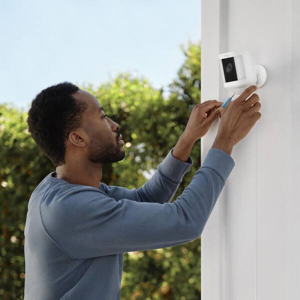 Ring Spotlight Cam Plus Plug In Smart Security Video Camera with LED Lights 2 Way Talk Color Night Vision White B09J1TB7TB The Home Depot