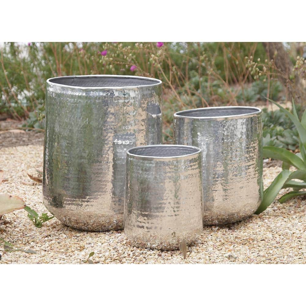 Litton Lane 21 in., 16 in., and 13 in. Large Silver Aluminum Indoor ...