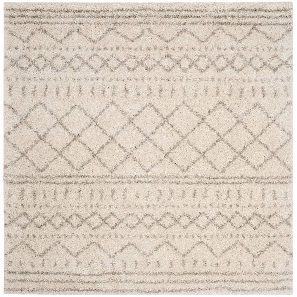 SAFAVIEH Arizona Shag Ivory/Beige 5 ft. x 5 ft. Geometric Lodge Square ...