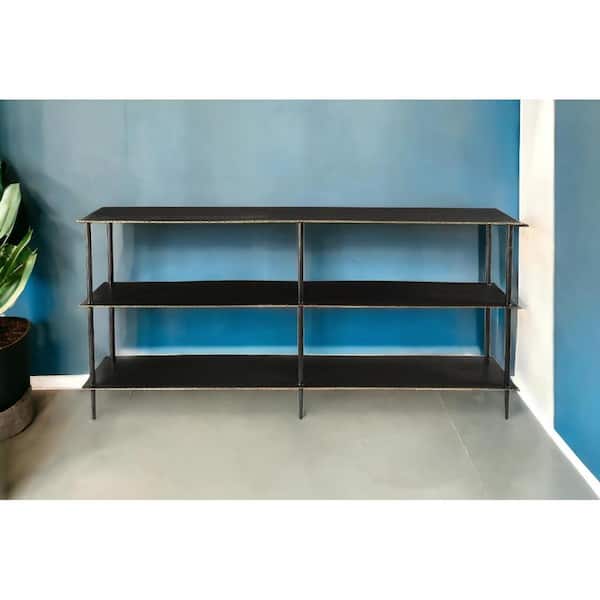 HomeRoots 18 in. Gray Rectangle Metal Console Table with Shelves ...