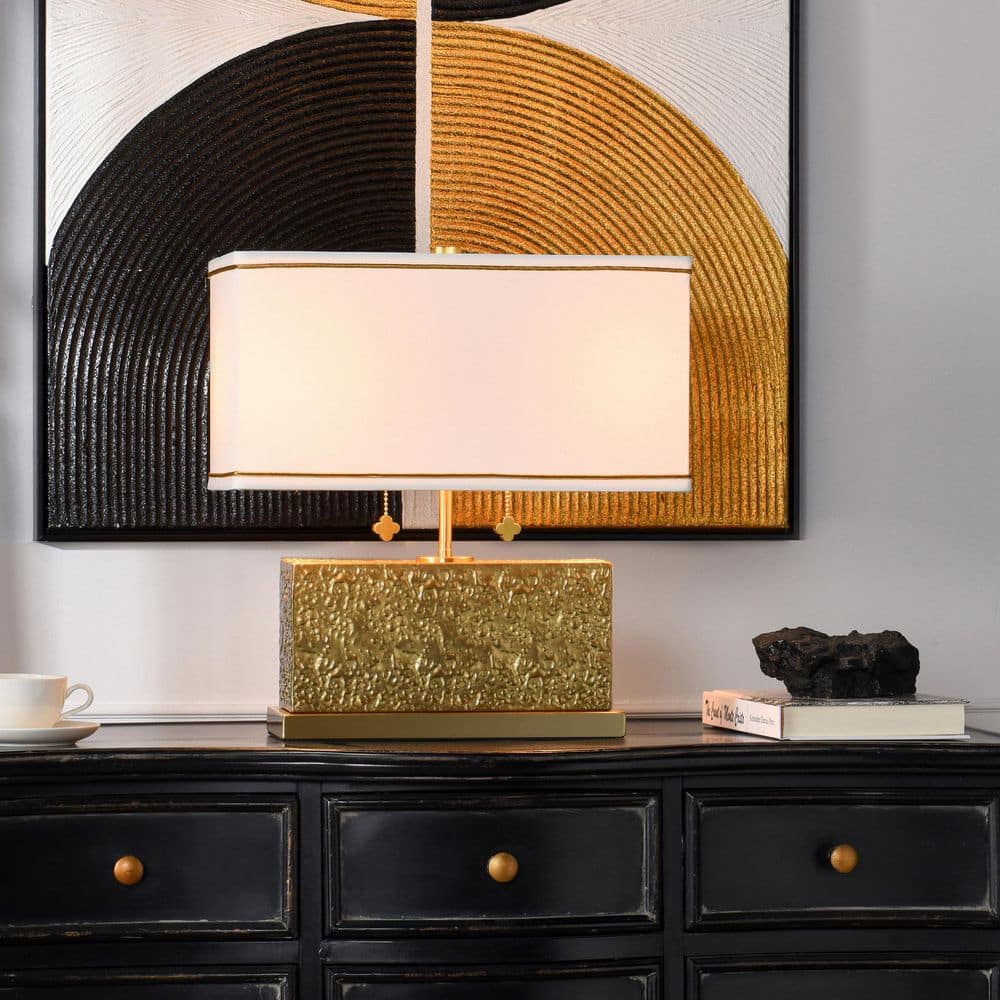 StyleCraft Eleanora 17 in. Hammered Steel Table Lamp with White Linen ...
