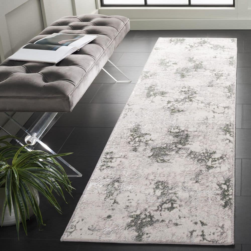 SAFAVIEH Orchard 2 ft. x 8 ft. Gray/Green Abstract Distressed Runner ...