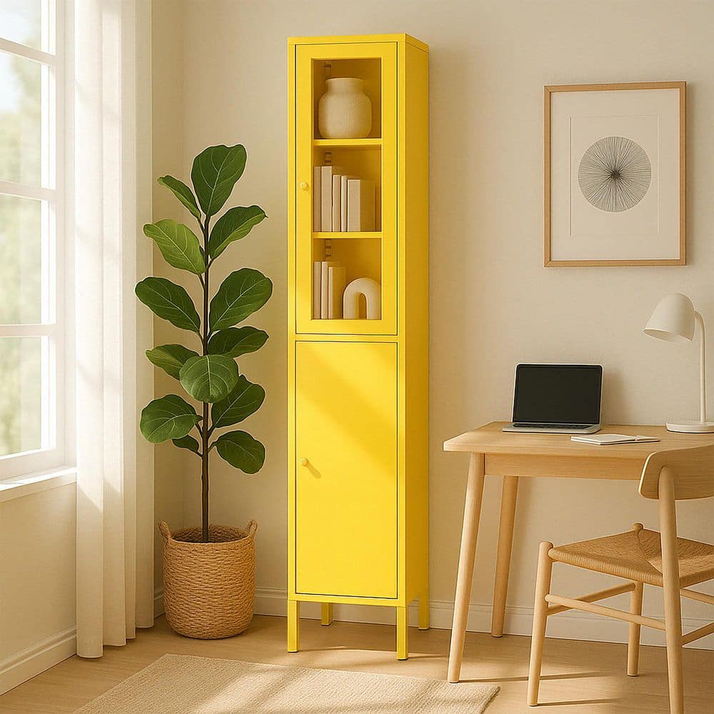 Glamour Home Aviva Yellow 71 in. Office Storage Cabinet with 4 Shelves ...