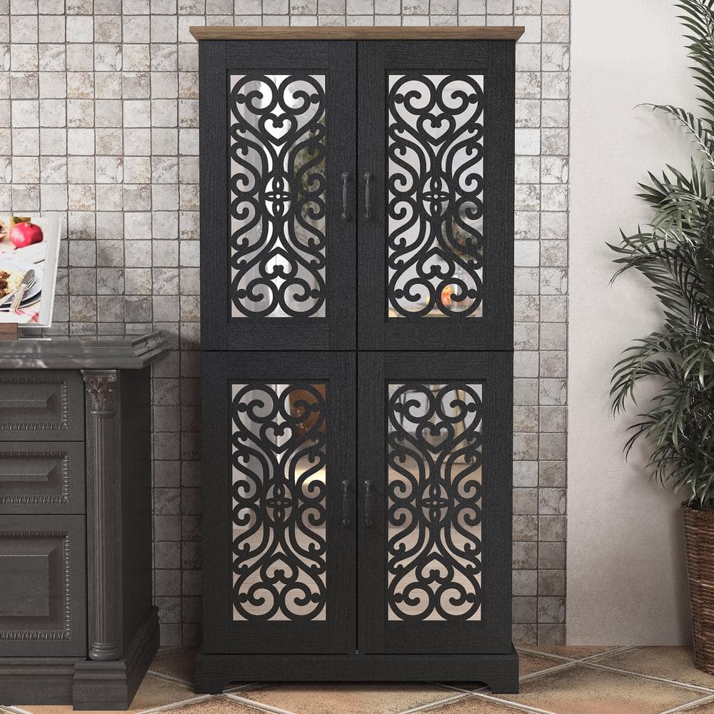 GALANO Angelyca Black Oak with Knotty Oak Engineer Wood 31.4 in. 4-Door ...
