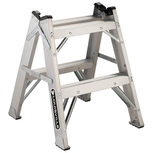 Louisville Ladder 2 ft. Aluminum Twin Front Step Stool with 375 lbs ...