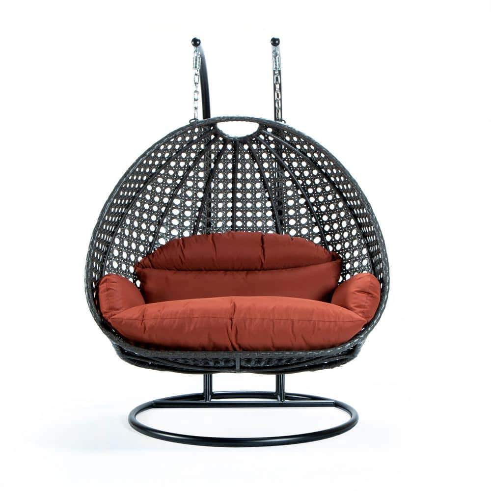 Leisuremod Charcoal Wicker Hanging 2-Person Egg Swing Chair Patio Swing ...