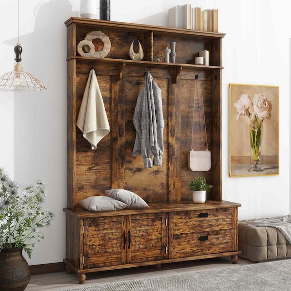 Polibi Modern Style Hall Tree with Storage Cabinet and 2 Large Drawers ...