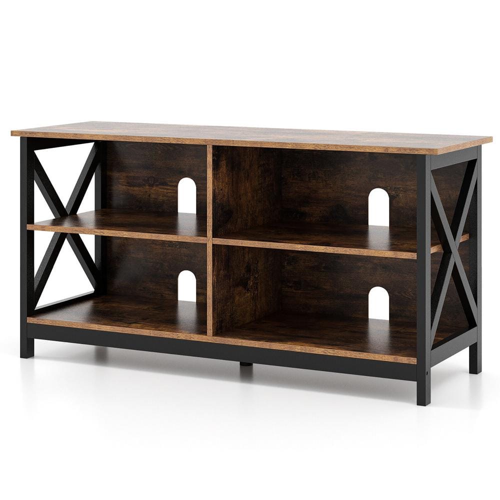 Gymax Rustic Brown TV Stand Fits TVs up to 55'' Entertainment Center ...