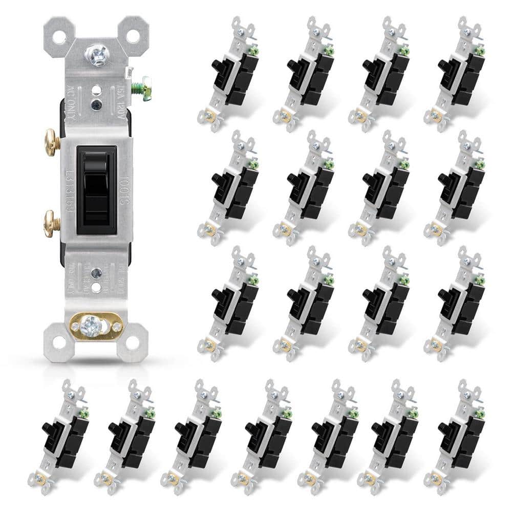 Etokfoks 15 Amp Single Pole Grounding Screw Toggle Light Switch Black ...