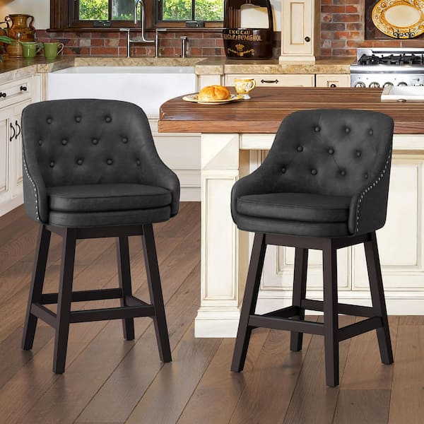 OrangeOne Geman 39 in. H Black High Back Faux Leather Solid Wood Bar ...