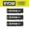 RYOBI USB Lithium 2.0 Ah Lithium Rechargeable Batteries (3-Pack) FVB202 ...