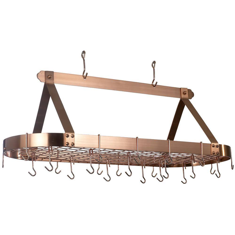 Old Dutch 15.5 in. x 19 in. x 48 in. Oval Satin Copper Pot Rack with 24 ...
