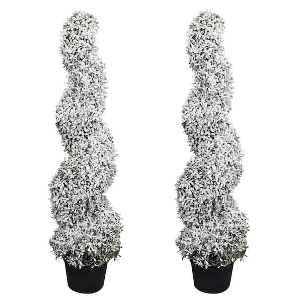HOYMN 3 ft. Artificial Flocked Boxwood Spiral Topiary Tree in Black Pot ...