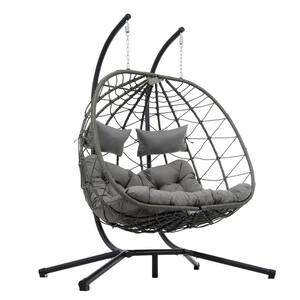 Zeus & Ruta 2-Person Metal Patio Swing Egg Chair with Stand and Gray ...