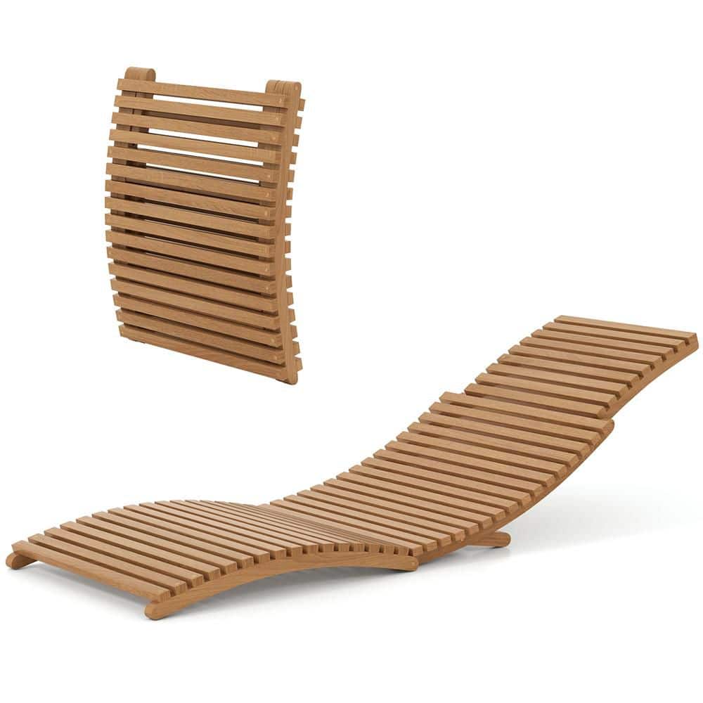 HONEY JOY Teak Wood Patio Chaise Lounge Foldable Low-Profile Sun ...