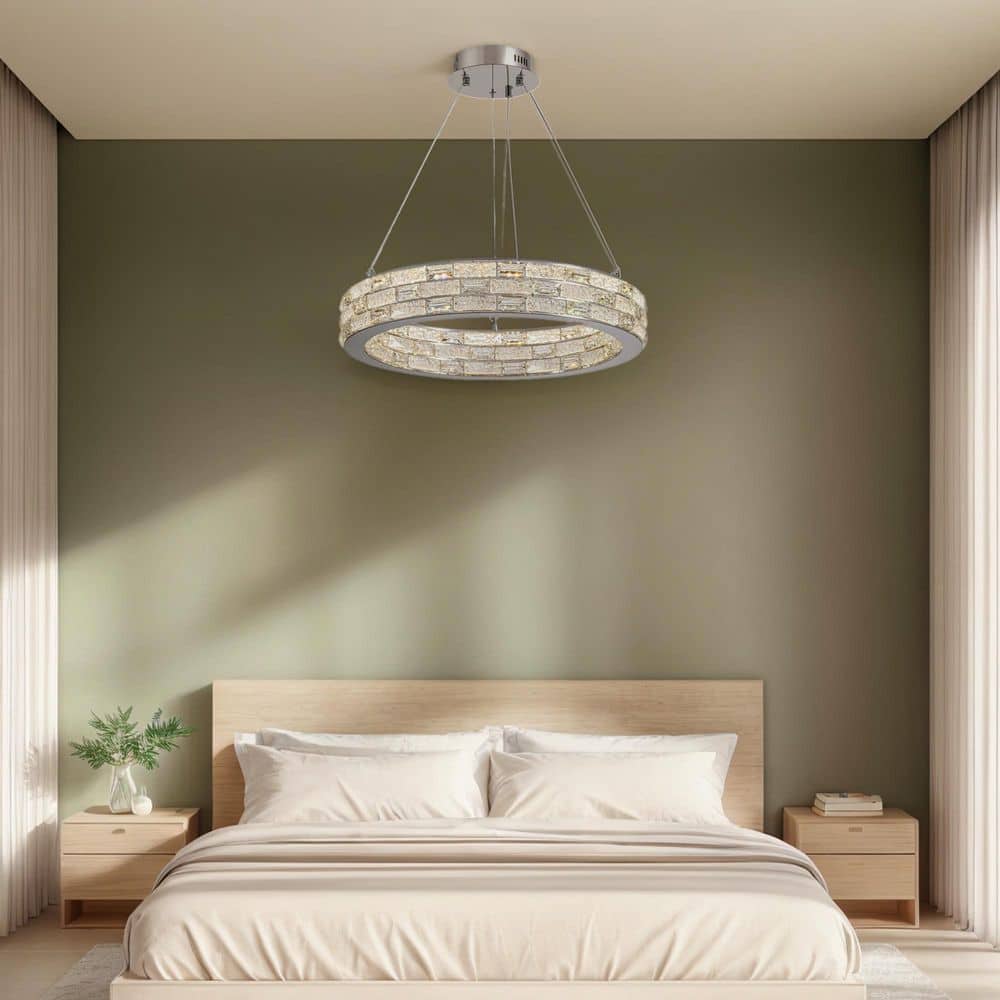 RICHARDERY 23.6 in. Modern 1-Light Integrated LED Chrome Crystal ...