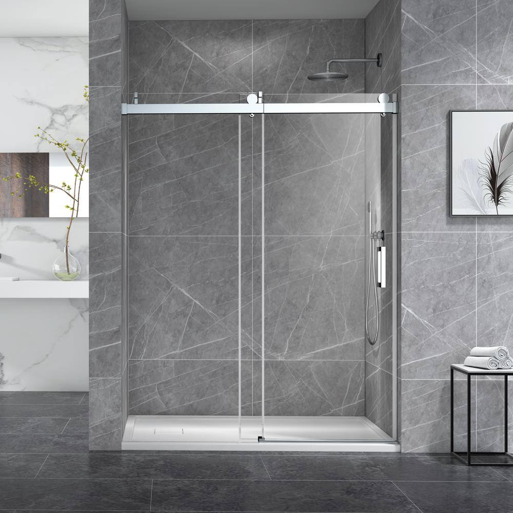 grossag 72 in. W x 76 in. H Frameless Sliding Tub Door in Brushed ...