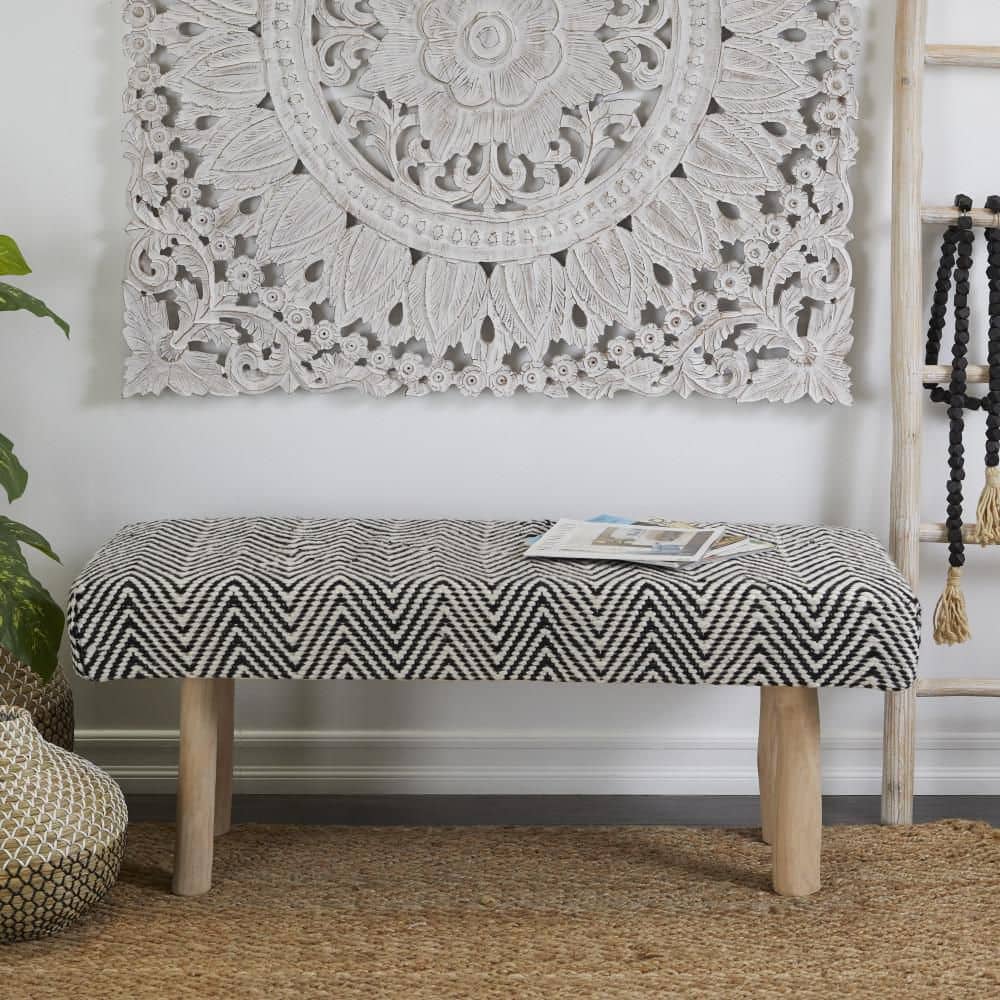 Litton Lane Black Chevron Bench with Wood Legs 20 in. X 48 in. X 18 in ...