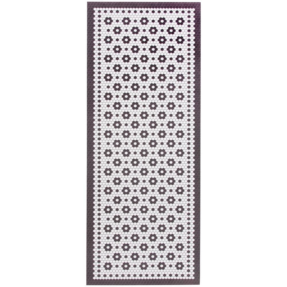 StyleWell Vintage Tile Black/White 2 ft. x 5 ft. Vinyl Runner Rug 8219. ...