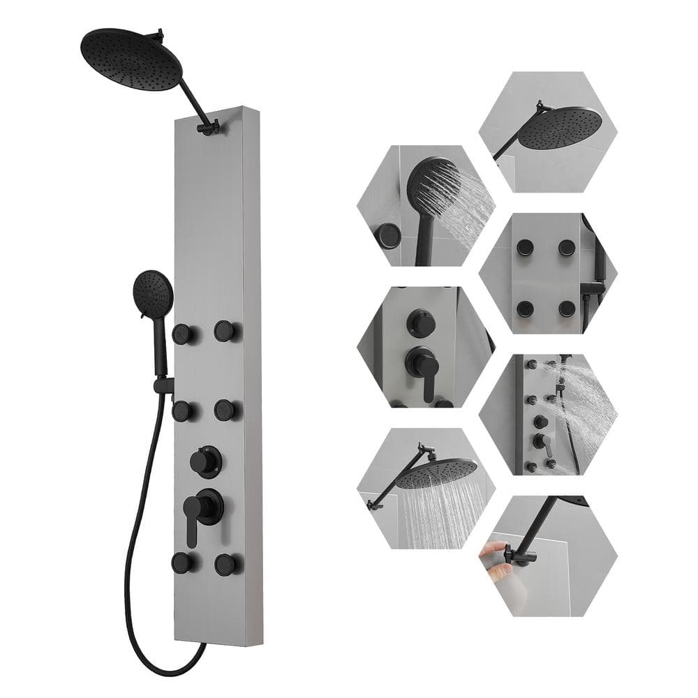 HOMEMYSTIQUE 3-in-1, 6-Jet Shower Panel Tower System w/ Adjust Rainfall ...