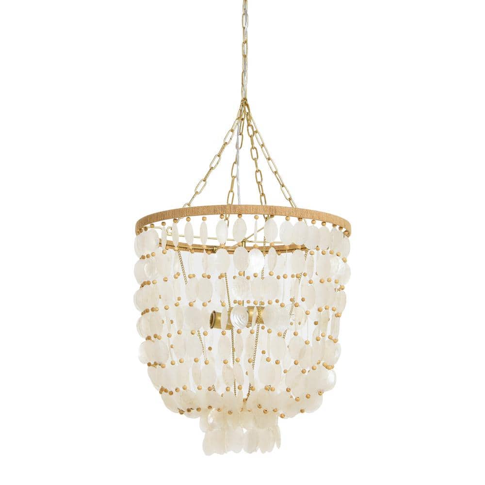 Storied Home 20 in. 1 Ceiling Light Round Capiz and Wood Bead ...