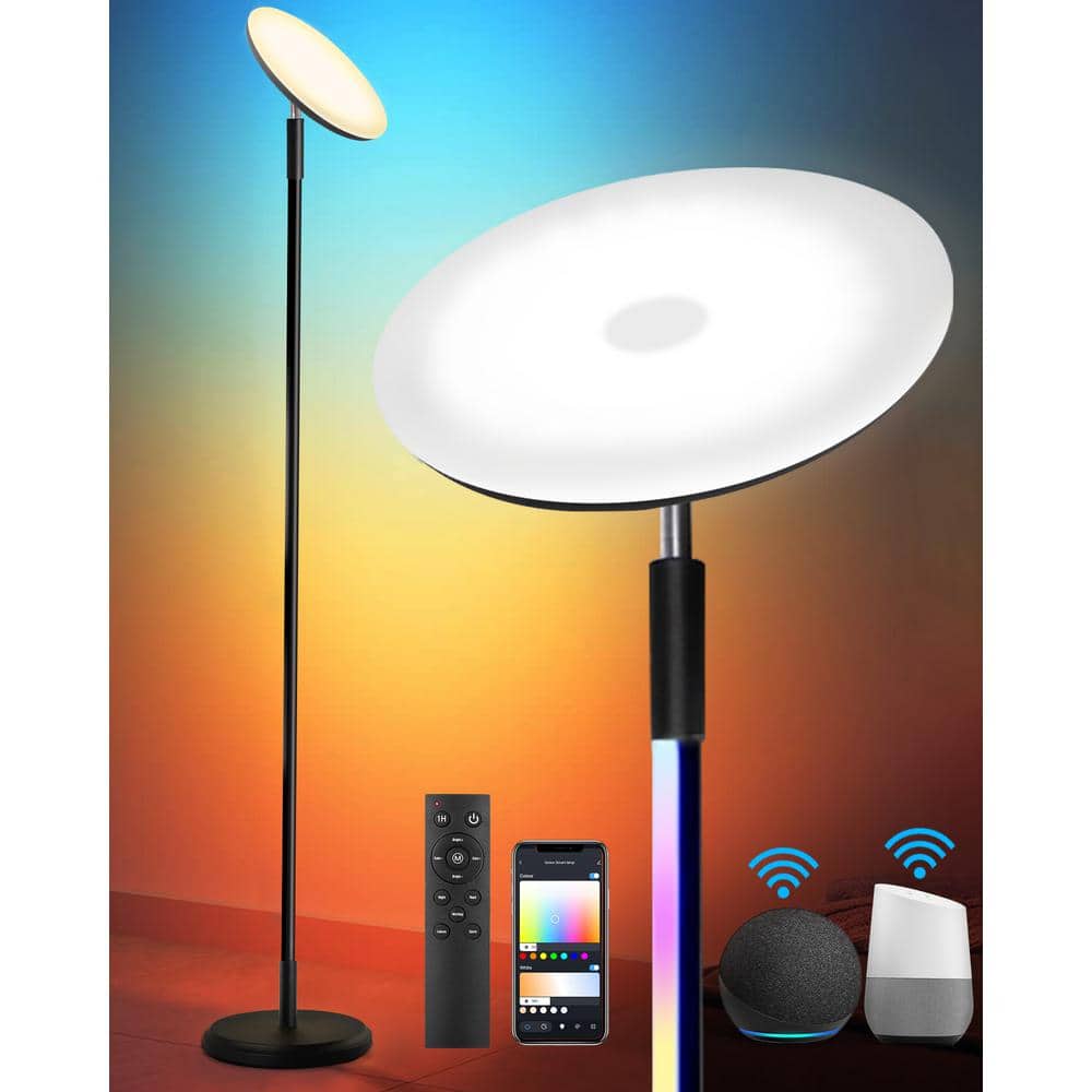 BICIK 70 in. Black Smart 2-in-1 RGB Corner Dimmable Torchiere Floor ...