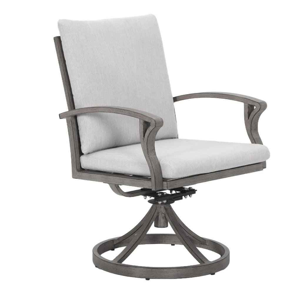 Zeus & Ruta Dark Gray Outdoor Swivel Dining Chair with Gray Cushions for Porch, Backyard and ...