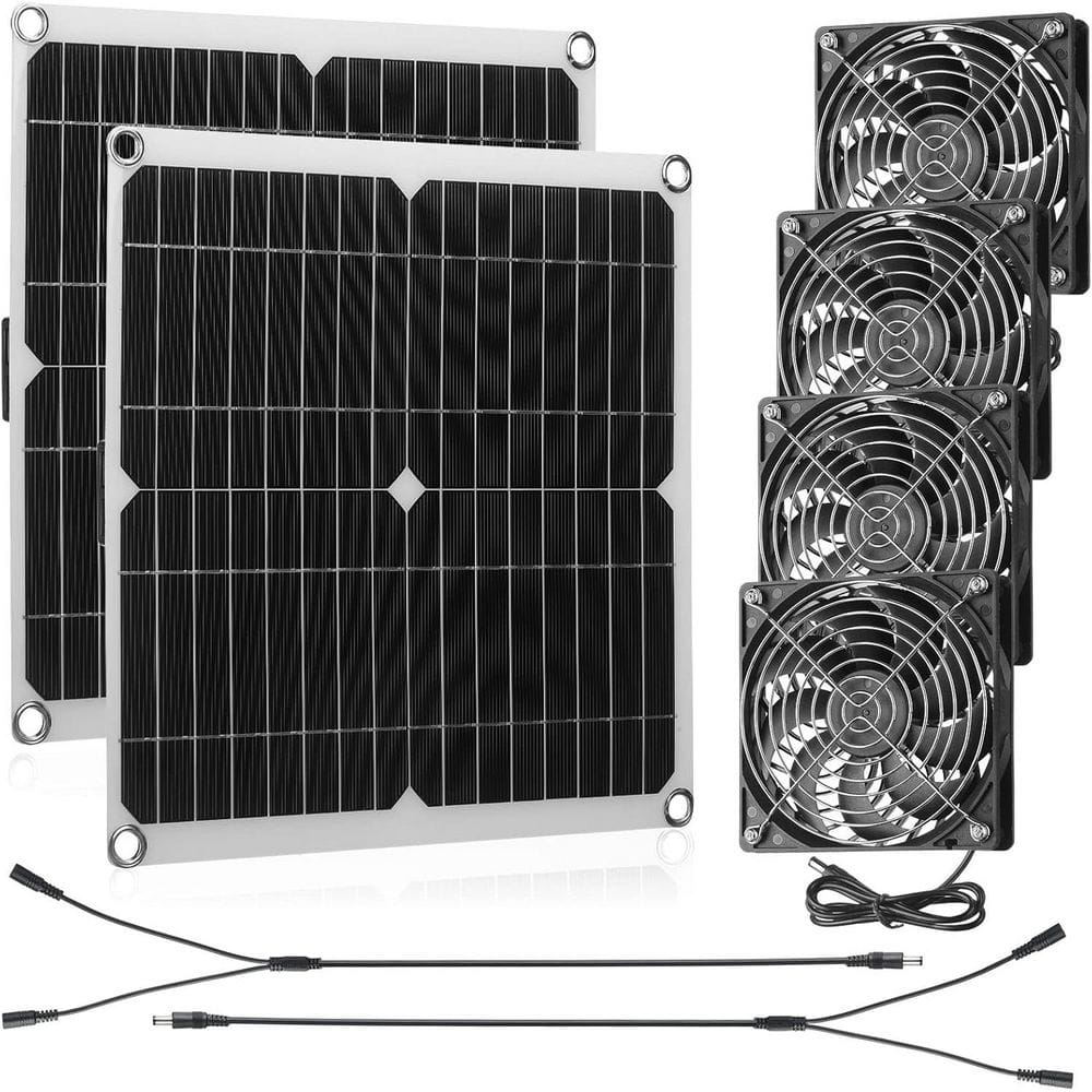 KIWDZFU 20W 16V Solar Panel Exhaust Fan Kit USB Portable Solar Powered ...