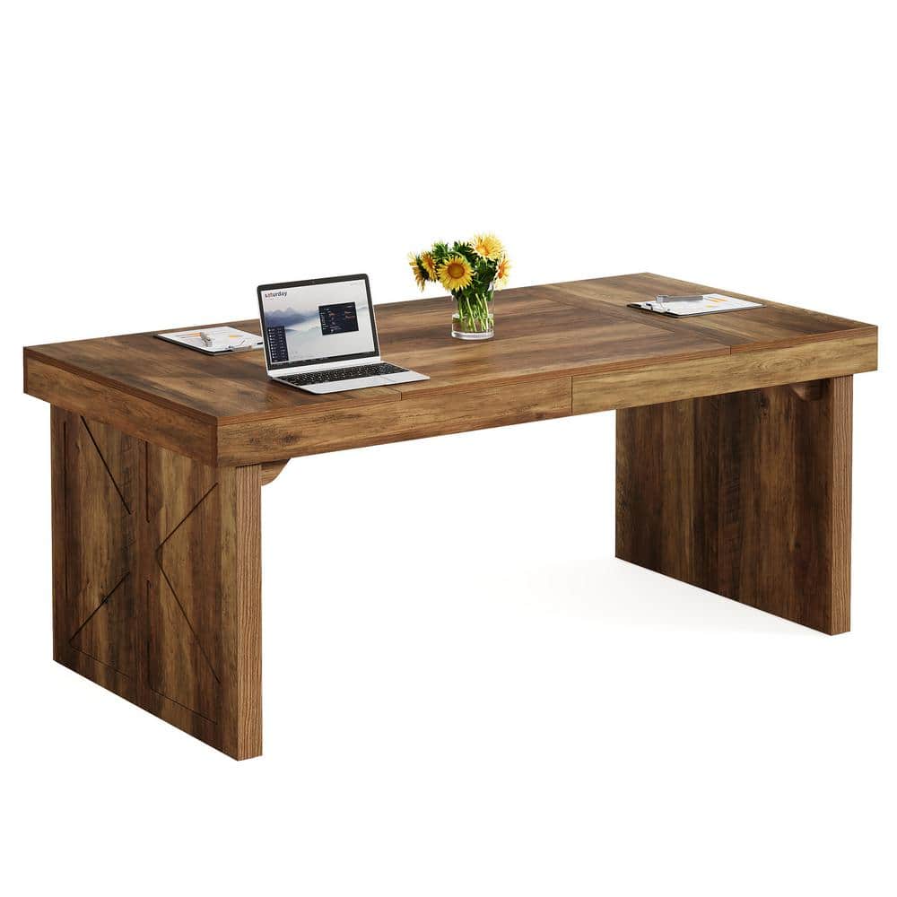 BYBLIGHT Capen 63 in. Rectangular Brown Wood Conference Room Table for ...