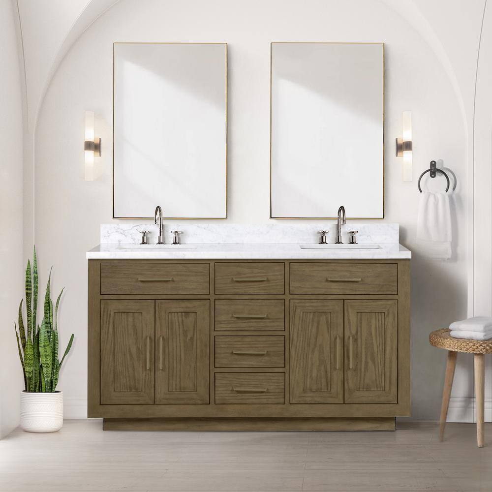 Lexora Condor 60 in W x 22 in D Grey Oak Double Bath Vanity, Carrara ...