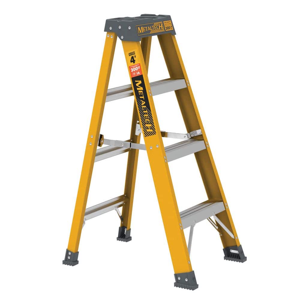 MetalTech 4 ft. Fiberglass Step Ladder with Maximum Reach of 8 ft. 8 in ...
