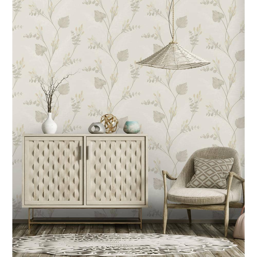 Walls Republic Cream Bunny Tails and Pampas Grass Print Non Woven Non ...