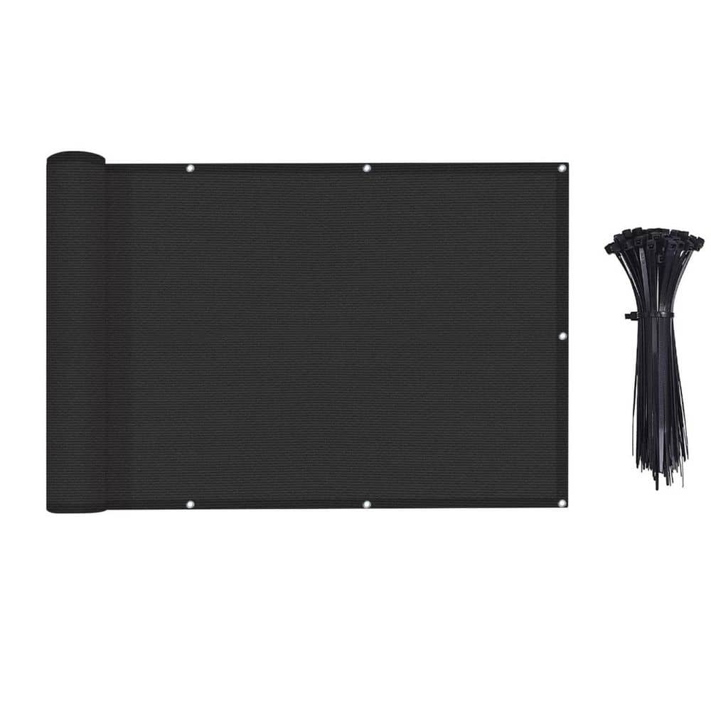 3 ft. x 10 ft. Black UV Protection Deck Shield Privacy Screen for Patio ...